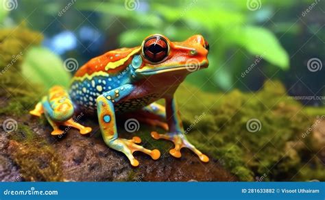 Rainforest Dart Frog Camouflaged Among The Foliage A Natural Master Of