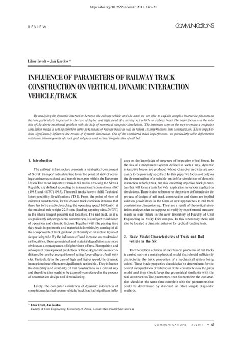 Pdf Influence Of Parameters Of Railway Track Construction On Vertical Dynamic Interaction