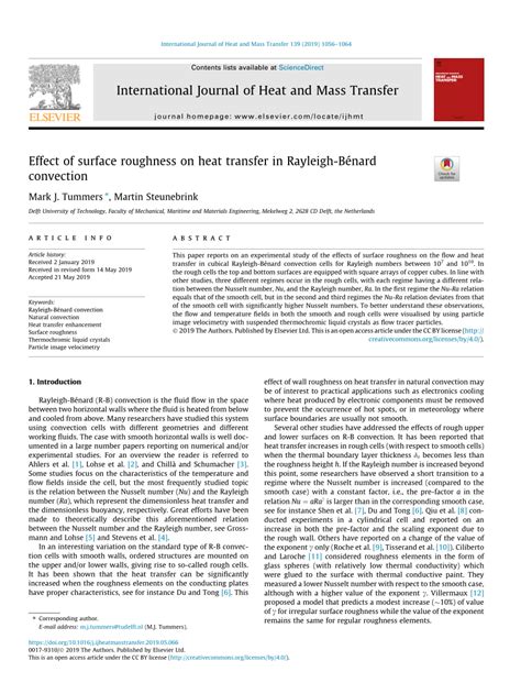 Pdf Effect Of Surface Roughness On Heat Transfer In Rayleigh Bénard
