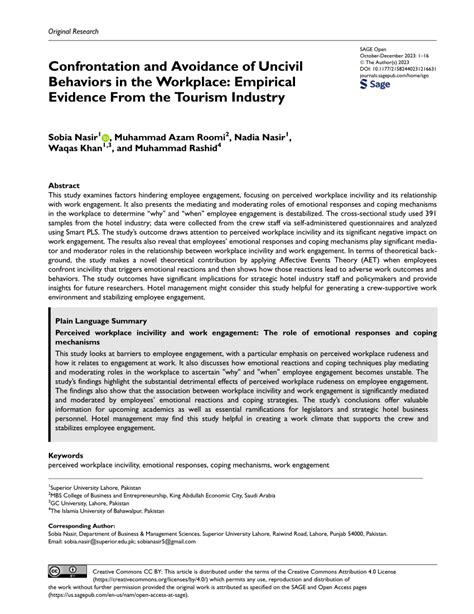 Pdf Confrontation And Avoidance Of Uncivil Behaviors In The Workplace Empirical Evidence From