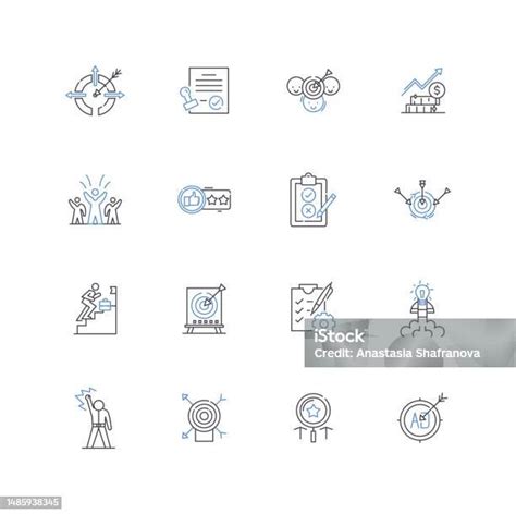 목적 라인 아이콘 컬렉션입니다 의도 사명 목표 목표 계획 목표 방향 벡터 및 선형 그림 디자인 야망 열망 개요 표지판 세트 아이콘에 대한 스톡 벡터 아트 및 기타 이미지