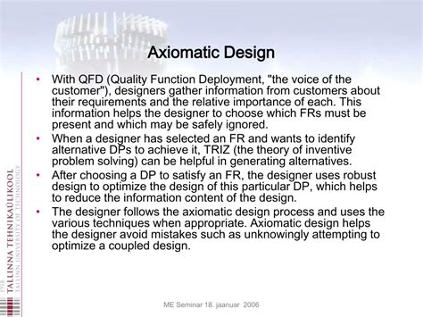 PPT Axiomatic Design Principles And Process For Optimal Solutions PowerPoint Presentation
