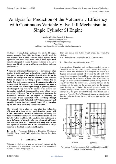 Analysis For Prediction Of The Volumetric Efficiency With Continuous Variable Valve Lift