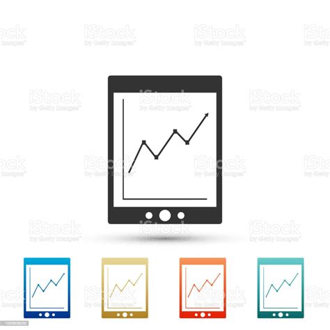통계 그래프 차트 아이콘이 흰색 배경에 고립 된 태블릿 재무 차트와 그래프에 서명 컬러 아이콘에 요소를 설정 합니다 평면 디자인입니다 벡터 일러스트 레이 션 0명에 대한