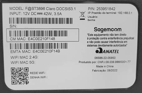Onde localizar as informações de acesso do modem Wi Fi Sagemcom F ST 3896 Claro