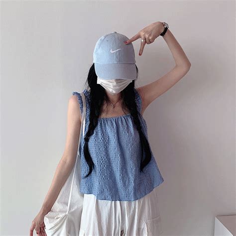 [냉감소재 6color] 시어서커 요루 스모크 프릴 나시 블라우스 에이블리