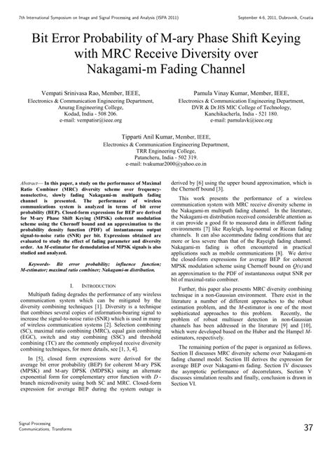 PDF Bit Error Probability Of M Ary Phase Shift Keying With MRC