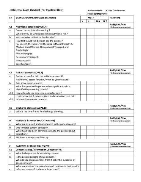 Jci Internal Audit Checklist By Drmahboob Khan Phd Pdf