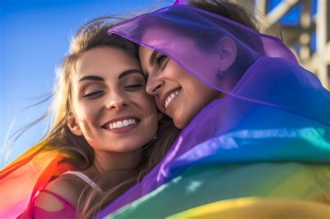 Premium Ai Image Happy Lesbian Couple Celebrating On The Beach At