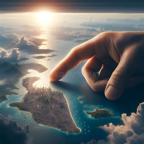 Surreal Image Of God S Index Finger From Above Pressing Against The