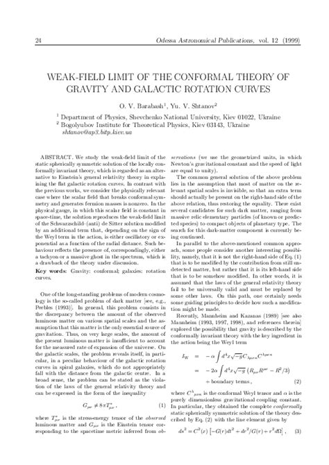 Pdf Weak Field Limit Of The Conformal Theory Of Gravity And Galactic