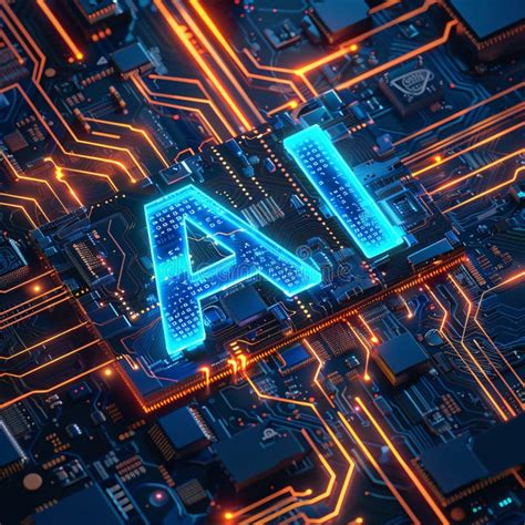 Artificial Intelligence Core Illuminated Ai Text On Circuit Board Stock Illustration