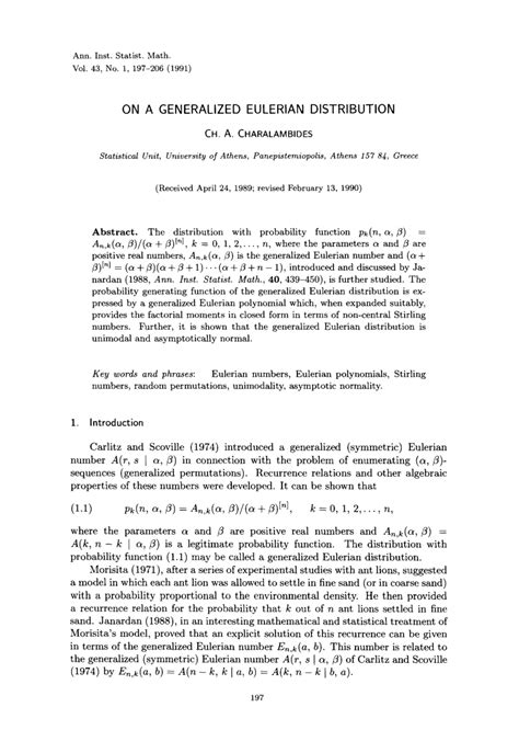 Pdf On A Generalized Eulerian Distribution