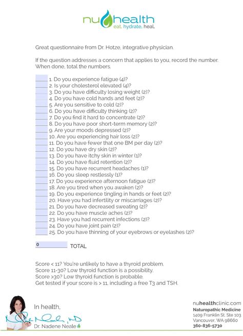 Thyroid Questionnaire Nuhealth Clinic