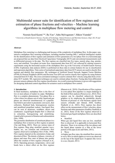 Pdf Multimodal Sensor Suite For Identification Of Flow Regimes And Estimation Of Phase