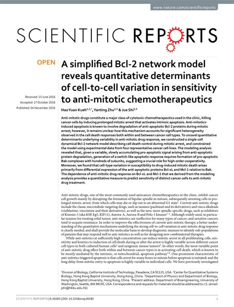 Pdf A Simplified Bcl 2 Network Model Reveals Quantitative