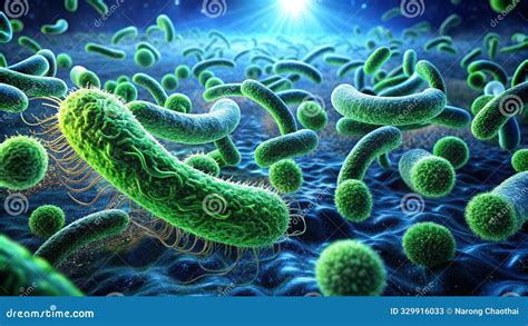 The Flow Of Life Green Bacteria Traversing A Filamentous Path Ai Generated Stock Illustration