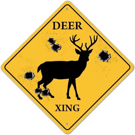 Metal Tin Sign Deer Crossing Sign Caution Deer Xing Warning Metal Sign