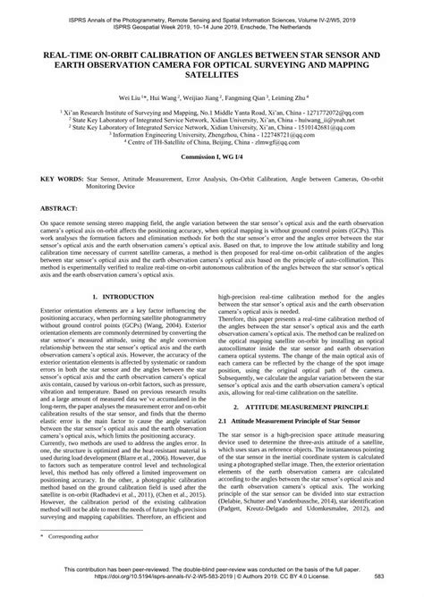Pdf Real Time On Orbit Calibration Of Angles Between Star · Real Time On Orbit Calibration