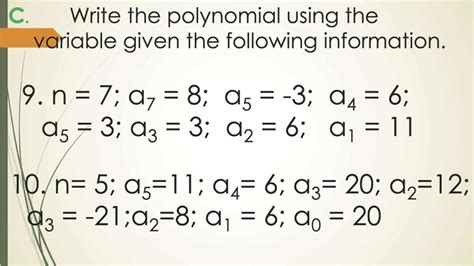Write The Polynomial Using The Variable Given The Following Information