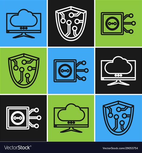 Set Line Computer Monitor Screen Remote Control Vector Image