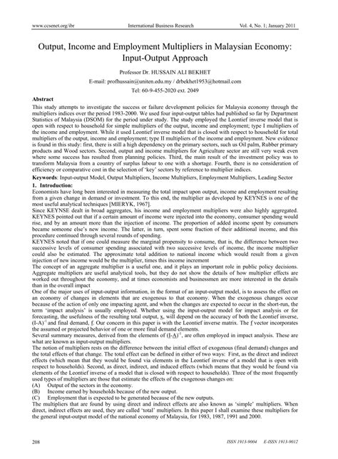 Pdf Output Income And Employment Multipliers In Malaysian Economy Input Output Approach