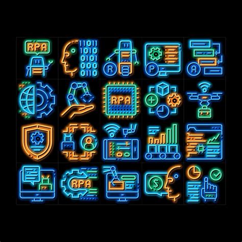 Rpa Robotic Process Automation Neon Glow Icon Illustration Vector Art At Vecteezy