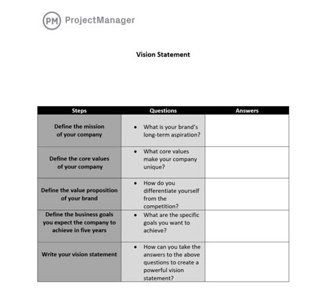 Vision Statement Template Free Word Download