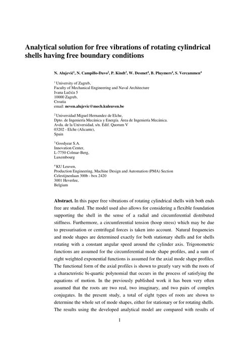 Pdf Analytical Solution For Free Vibrations Of Rotating Cylindrical