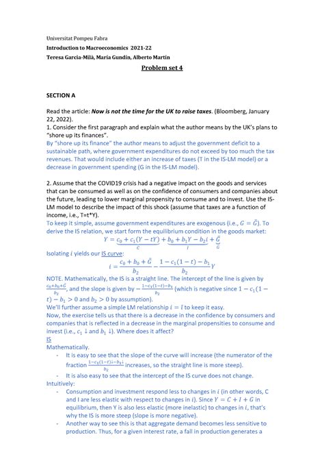 Ps4 2022 Solutions Final Corrected Universitat Pompeu Fabra Introduction To Macroeconomics