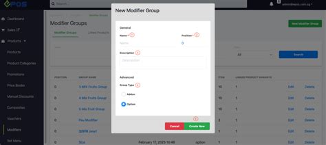 Modifiers Epos Pos System