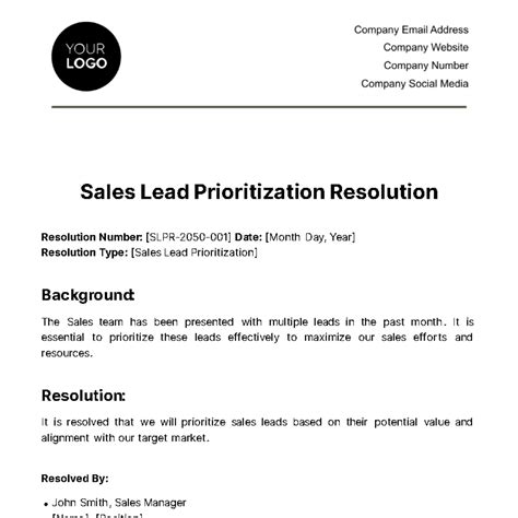 Free Sales Lead Prioritization Resolution Template To Edit Online