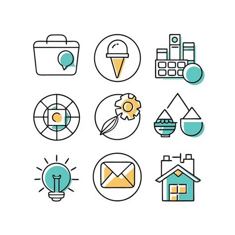 Nine Colorful Outlined Icons On White Background Premium Ai Generated Vector