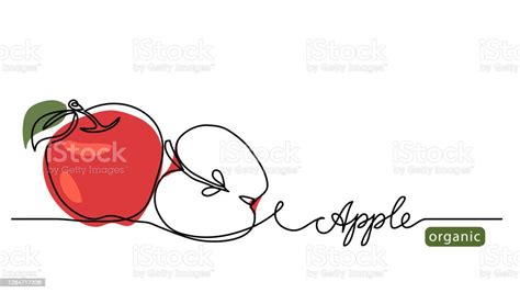 빨간색 사과 벡터 그림 글래싱 유기농 사과와 함께 한 연속 라인 드로잉 아트 일러스트레이션 사과에 대한 스톡 벡터 아트 및 기타 이미지 Istock