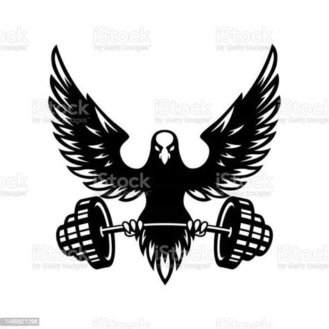 바벨을 들고 독수리 체육관 마스코트 라벨 기호 엠블럼에 대한 디자인 요소 벡터 그림 독수리에 대한 스톡 벡터 아트 및 기타