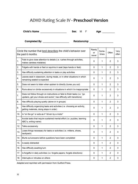 Preschool Adhd Questionnaire Pdf Attention Deficit Hyperactivity Disorder Impulsivity