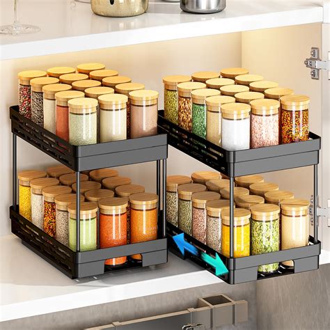Pull Out Spice Rack Organizer For Cabinet 2 Pack Widen Slide Out Spice