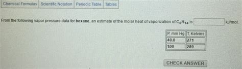 Solved From The Following Vapor Pressure Data For Hexane An