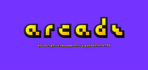픽셀 글꼴 트렌디한 알파벳 또는 서체 아케이드 스타일로 만든 굵은 밝은 글자 및 숫자 세트 벡터 일러스트레이션 10eps 3차원