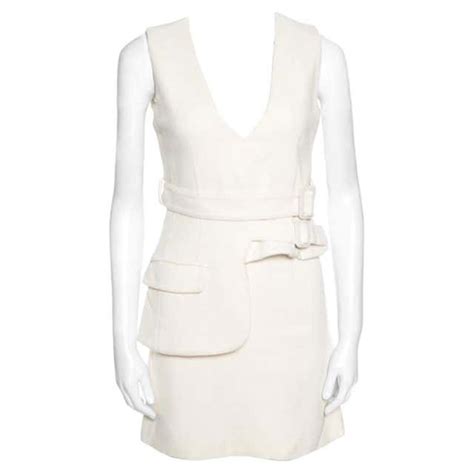 Victoria Victoria Beckham Cream Wool V Neck Belted Sleeveless Dress S