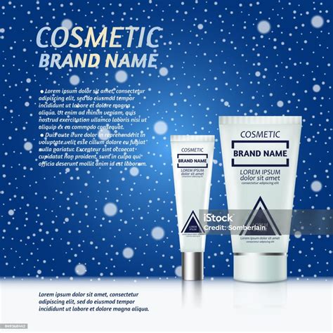 3d 현실 화장품 병 광고 템플릿입니다 눈송이와 겨울 배경 컨셉 디자인을 광고 하는 화장품 브랜드 3차원 형태에 대한 스톡 벡터 아트 및 기타 이미지 Istock