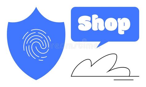 Fingerprint On Shield With Speech Bubble Shop And Decorative Shapes Stock Vector Illustration