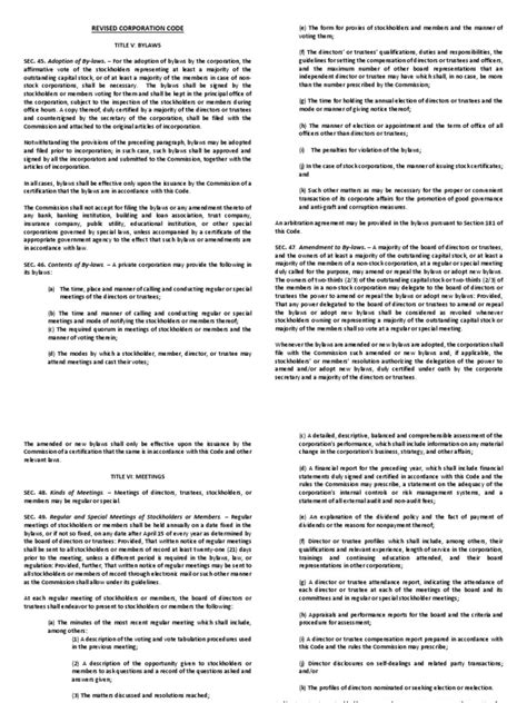 Revised Corporation Code Sec 45 139 Pdf Board Of Directors