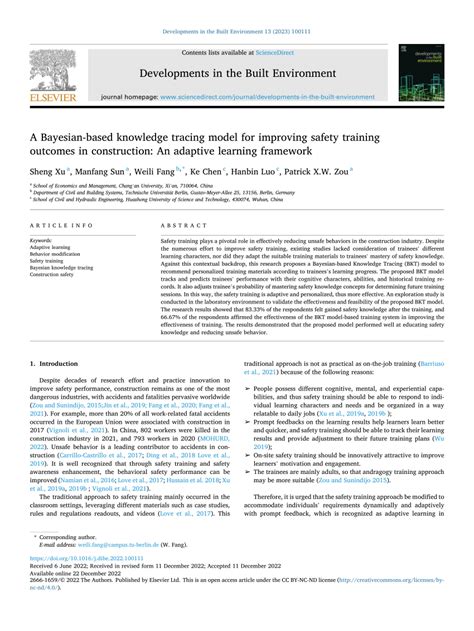 Pdf A Bayesian Based Knowledge Tracing Model For Improving Safety Training Outcomes In