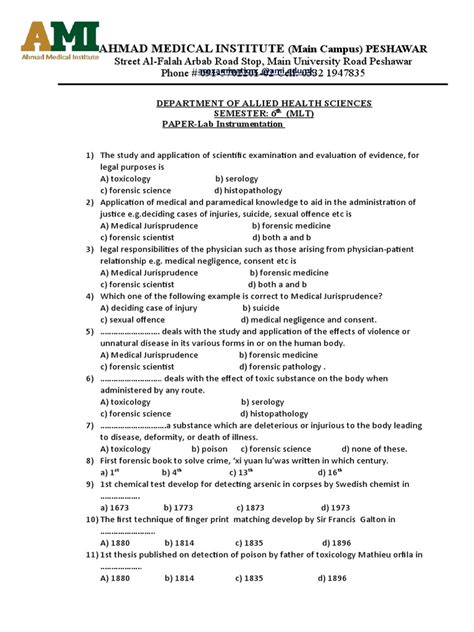 Final Forensic And Toxicology 8th Semester Pdf Forensic Science Medicine