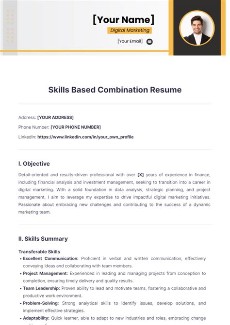 Free Skills Based Combination Resume Template To Edit Online