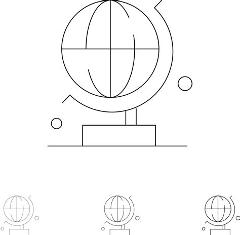 World Globe Science Bold And Thin Black Line Icon Set 13554344 Vector