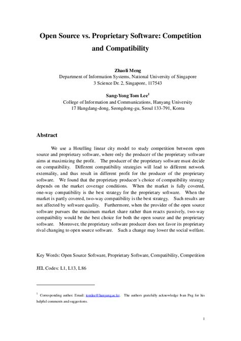 Pdf Open Source Vs Proprietary Software Competition And Compatibility