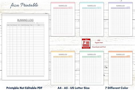Printable Running Log Template Running Diary Sheet Running Journal Running Tracker Workout