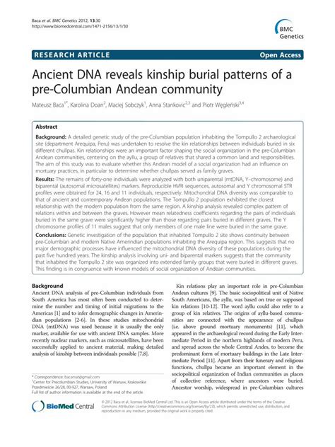 Pdf Ancient Dna Reveals Kinship Burial Patterns Of A Pre Columbian Andean Community Dokumen Tips